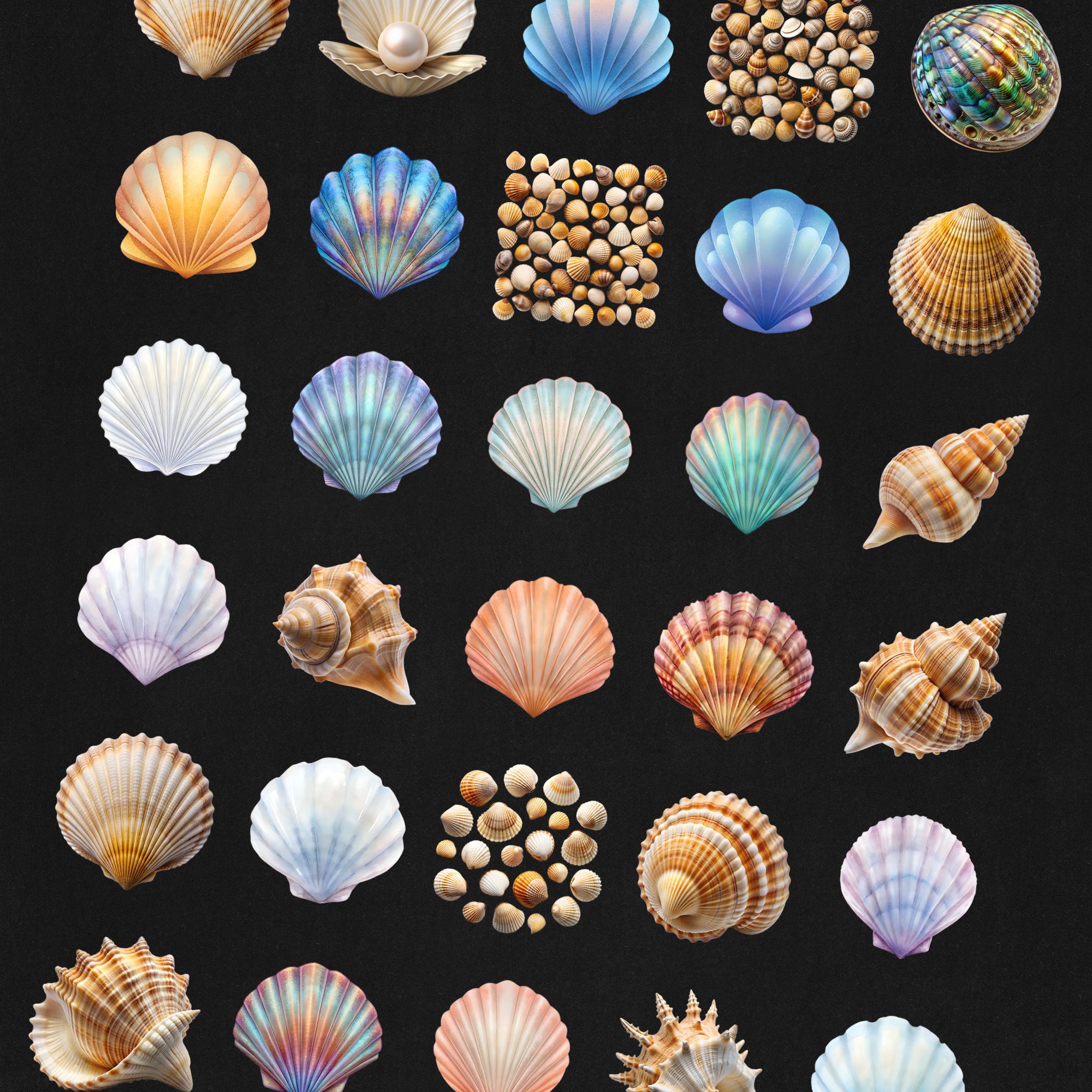 50 Seashells PNG Photo Overlays and Backgrounds - Perfect for Creative ...