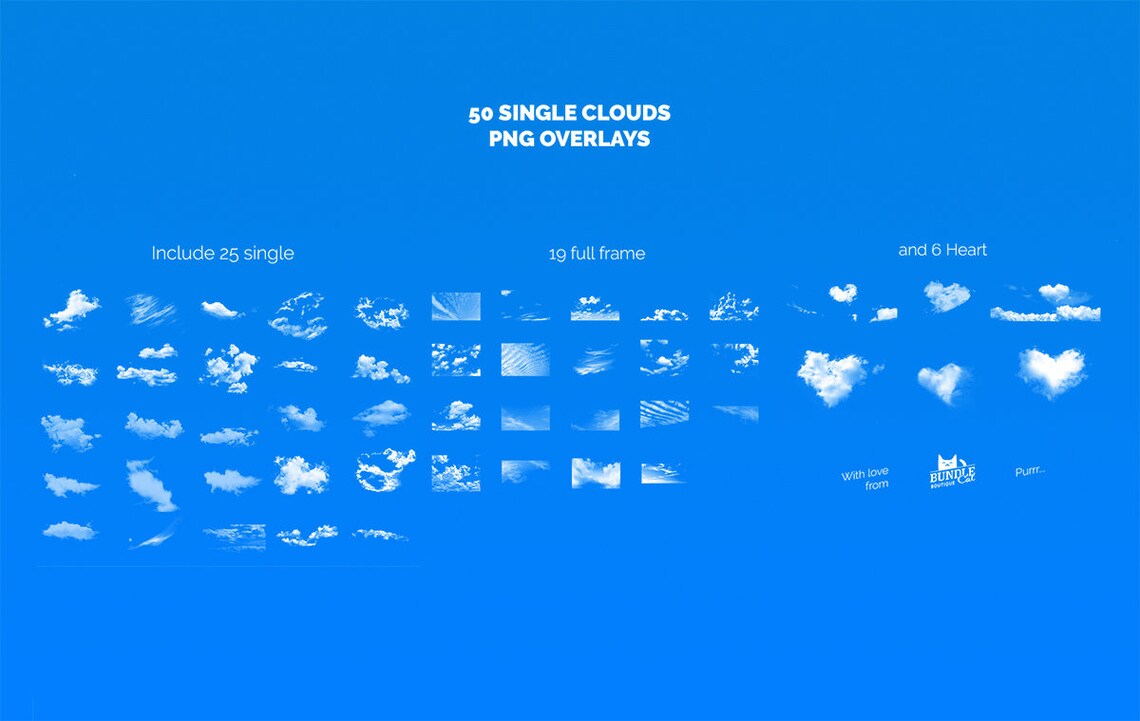 50 Single Clouds Photo Overlays, Sunset Overlays, Digital Sky ...