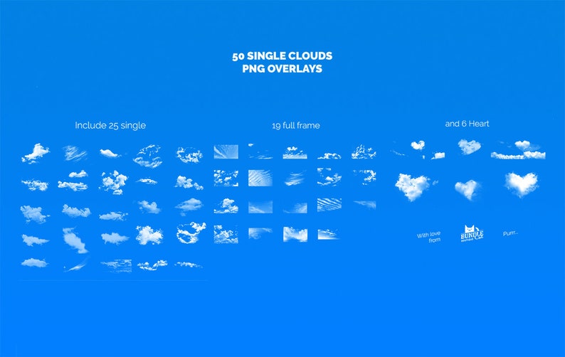 50 Single Clouds Photo Overlays, Sunset Overlays, Digital Sky ...