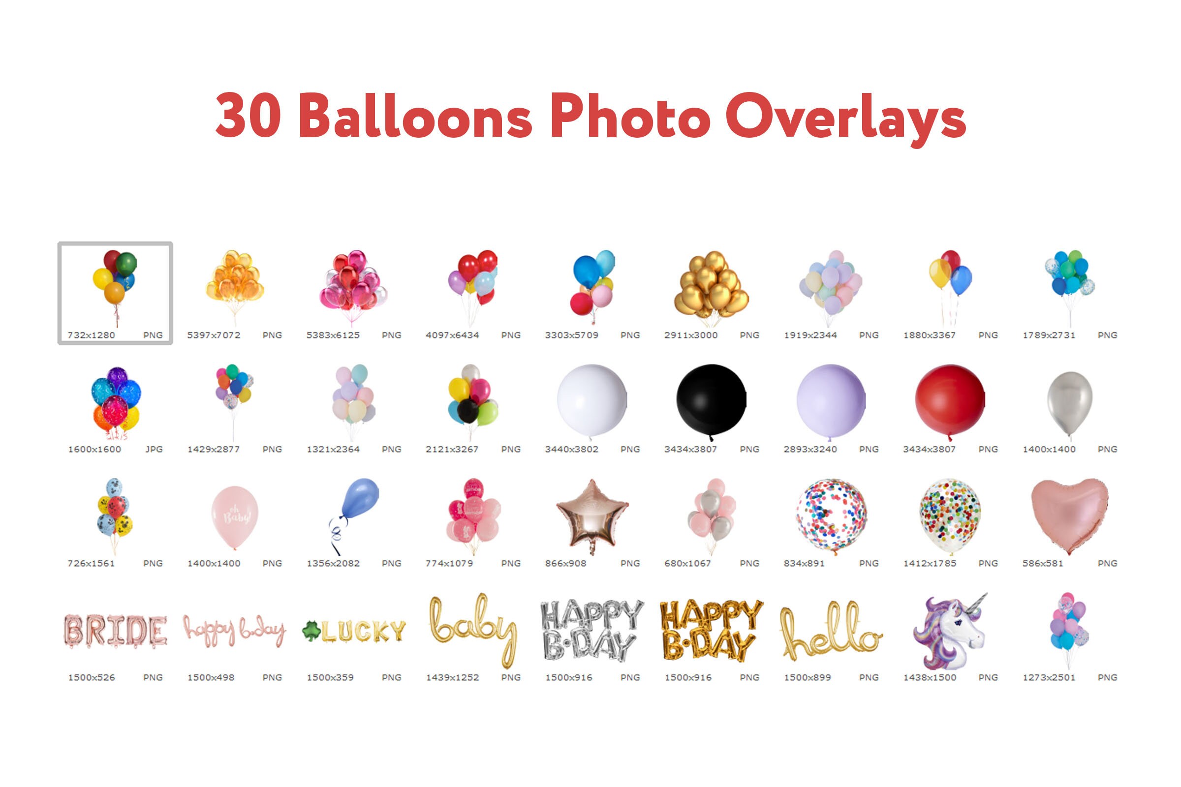 30 Air Balloons Photo Overlays, Overlays, Digital Overlays, Photoshop ...