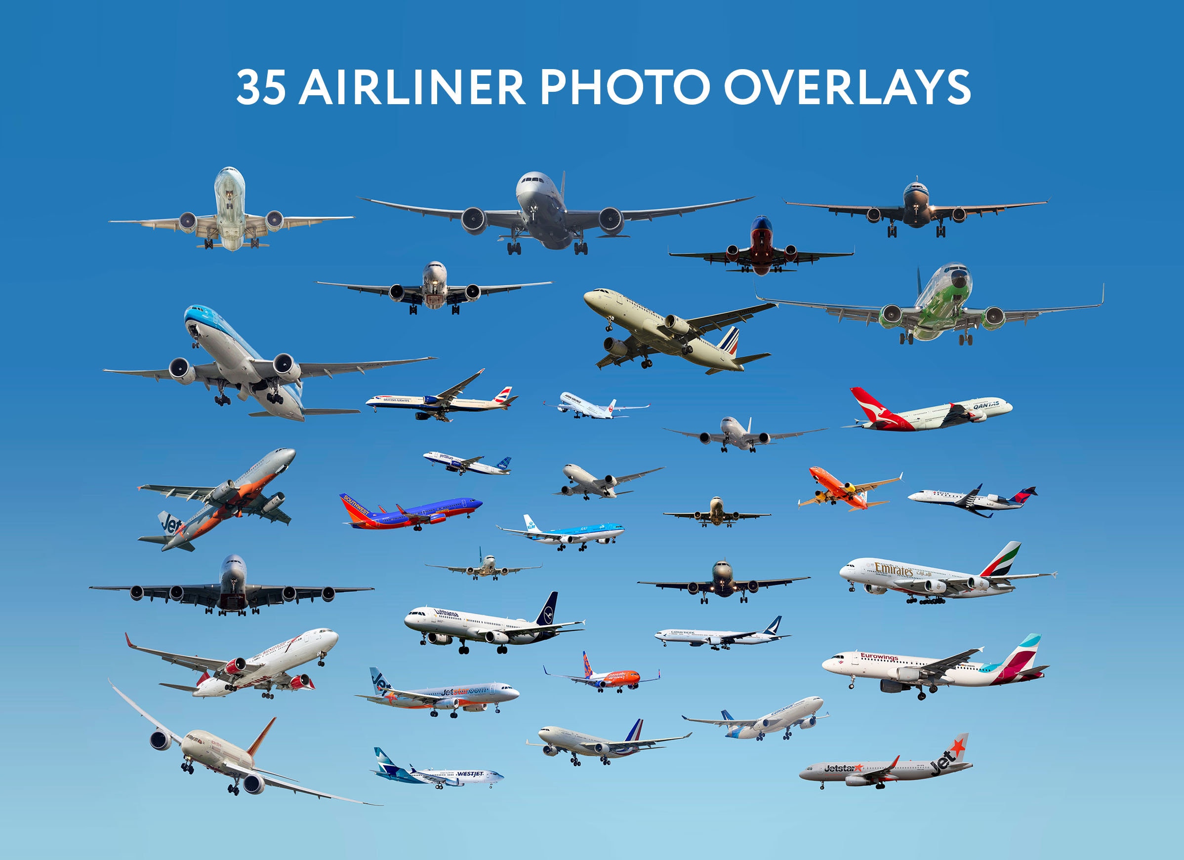 35 Airliners Photo Overlays, Airliner, Plane, Sky Overlays, Photoshop ...
