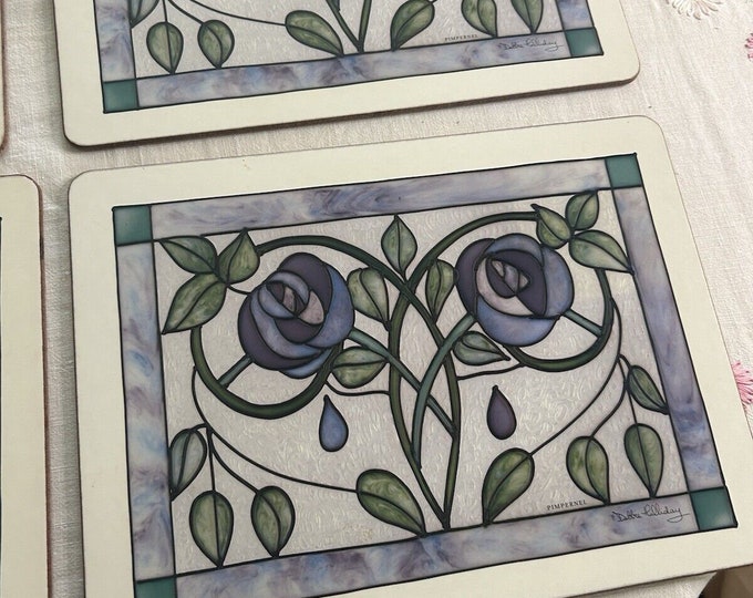 6 X Pimpernel Placemats Nouveau Blue Rose by Debbie Halliday - Etsy