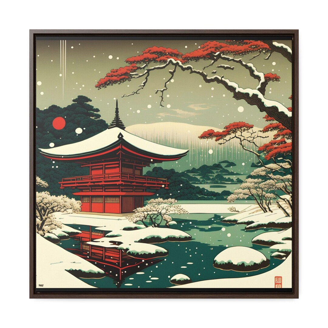 Ukiyo-e Winter Wonderland: Japanese House by the Lake,fine Art Print Japanese Style Digital ...