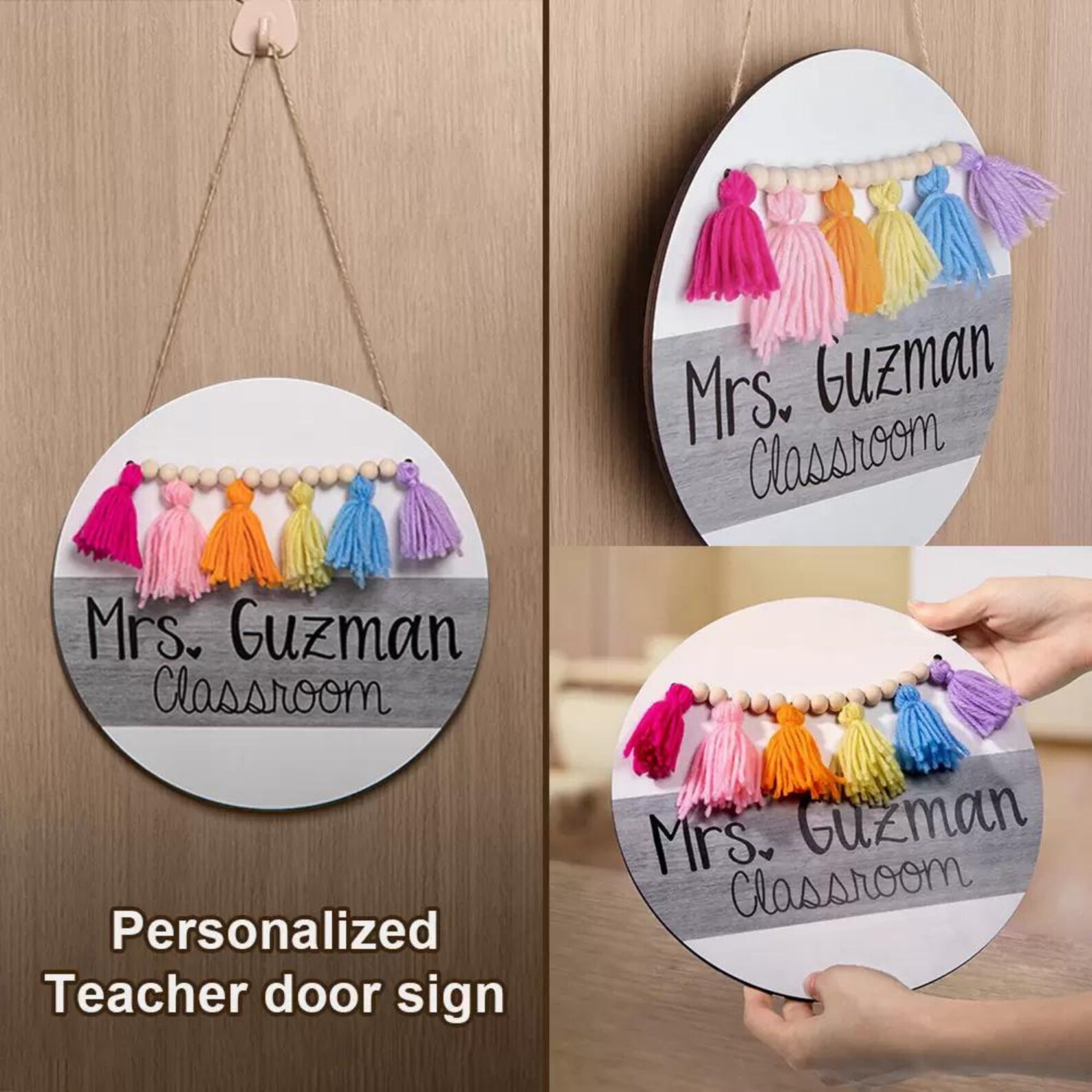 Personalized Classroom Door Sign Boho Tassel Custom Name Teacher ...