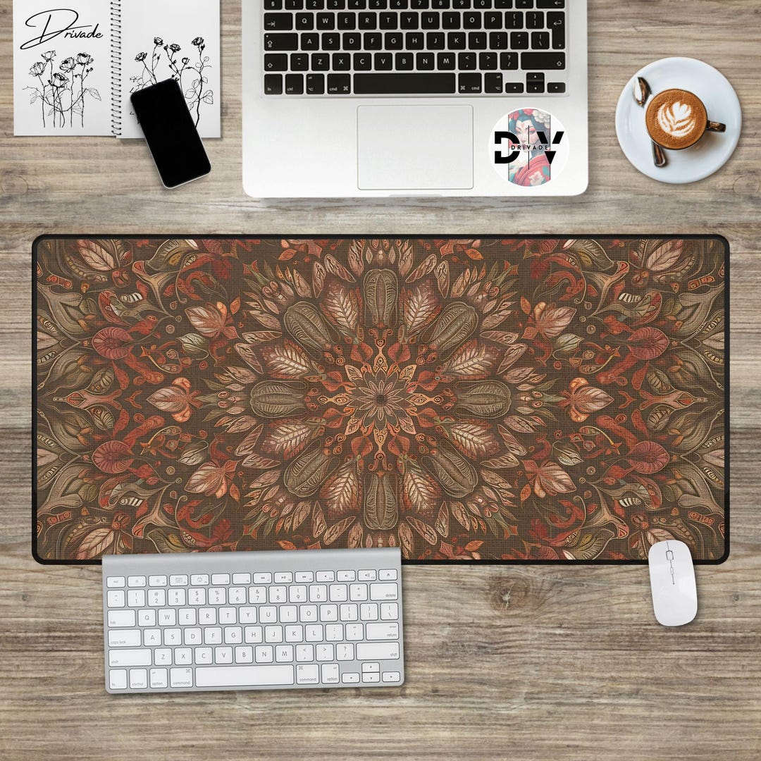 Floral Desk Mat Large Gaming Mandala Wildflower Mouse Pad Custom Boho ...