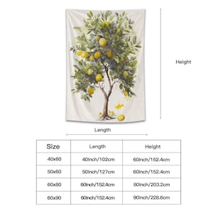 Boho Watercolor Lemon Tree Tapestry Wall Hanging Home Decor Citrus ...