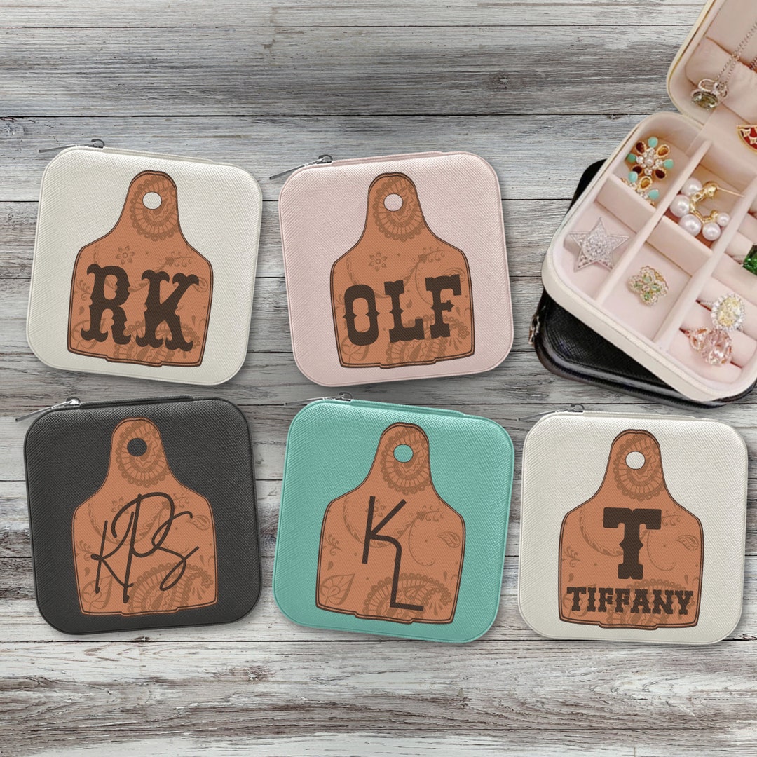 Custom Cow Tag Monogram Jewelry Box Travel Personalized Boho Western ...