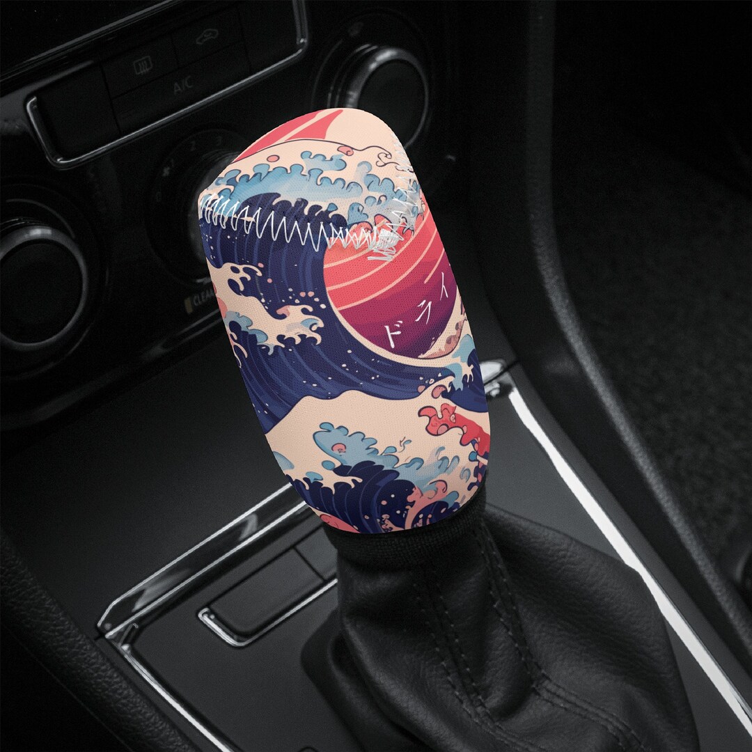Kanagawa Wave Pink Car Shift Knob Boot Cover Blue Japanese Sakura Gift ...