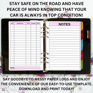 Printable Vehicle Maintenance Log Book Expense Tracker Planner Check ...