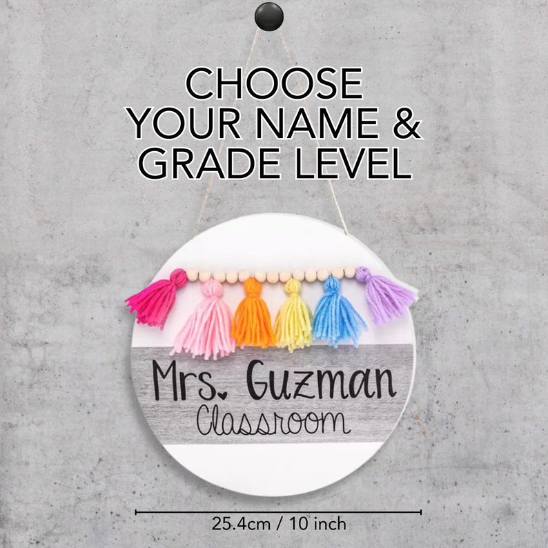 Personalized Classroom Door Sign Boho Tassel Custom Name - Etsy