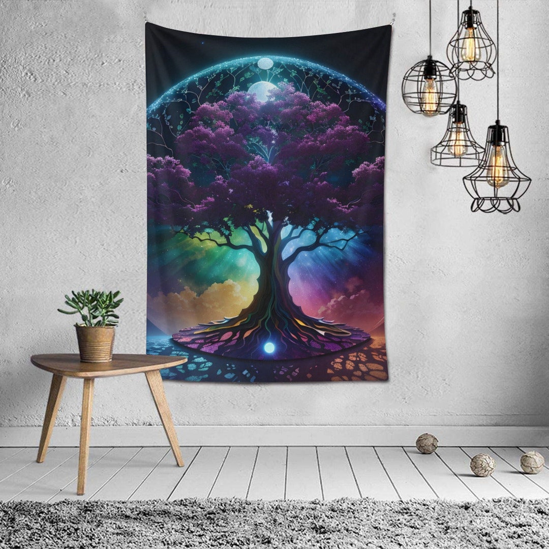 Tree of Life Moon Tapestry Wall Hanging Home Decor Nature Aesthetic Art ...