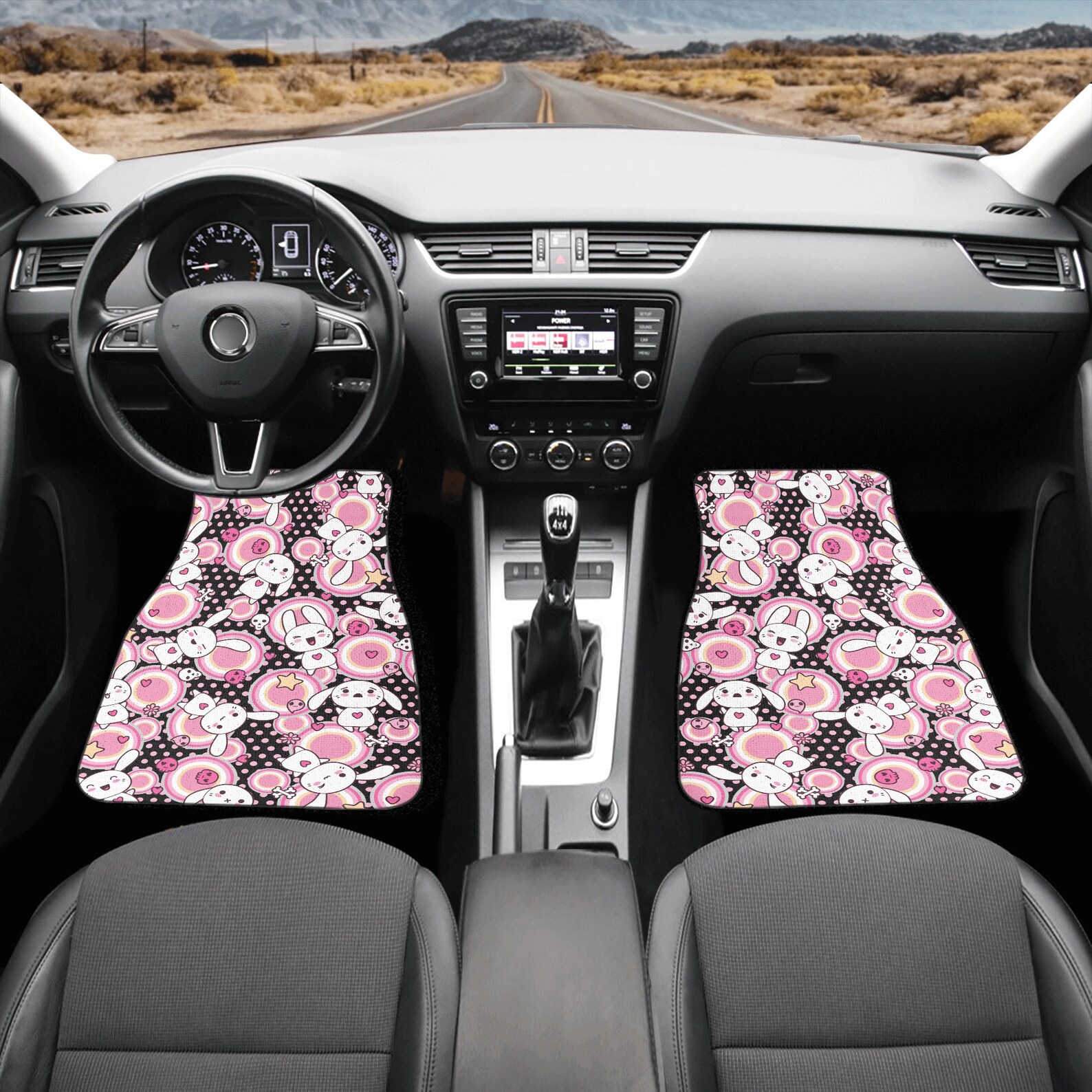 Kawaii Bunny Pink Car Floor Mats Set Cute Car Mats Manga Anime Rabbit ...