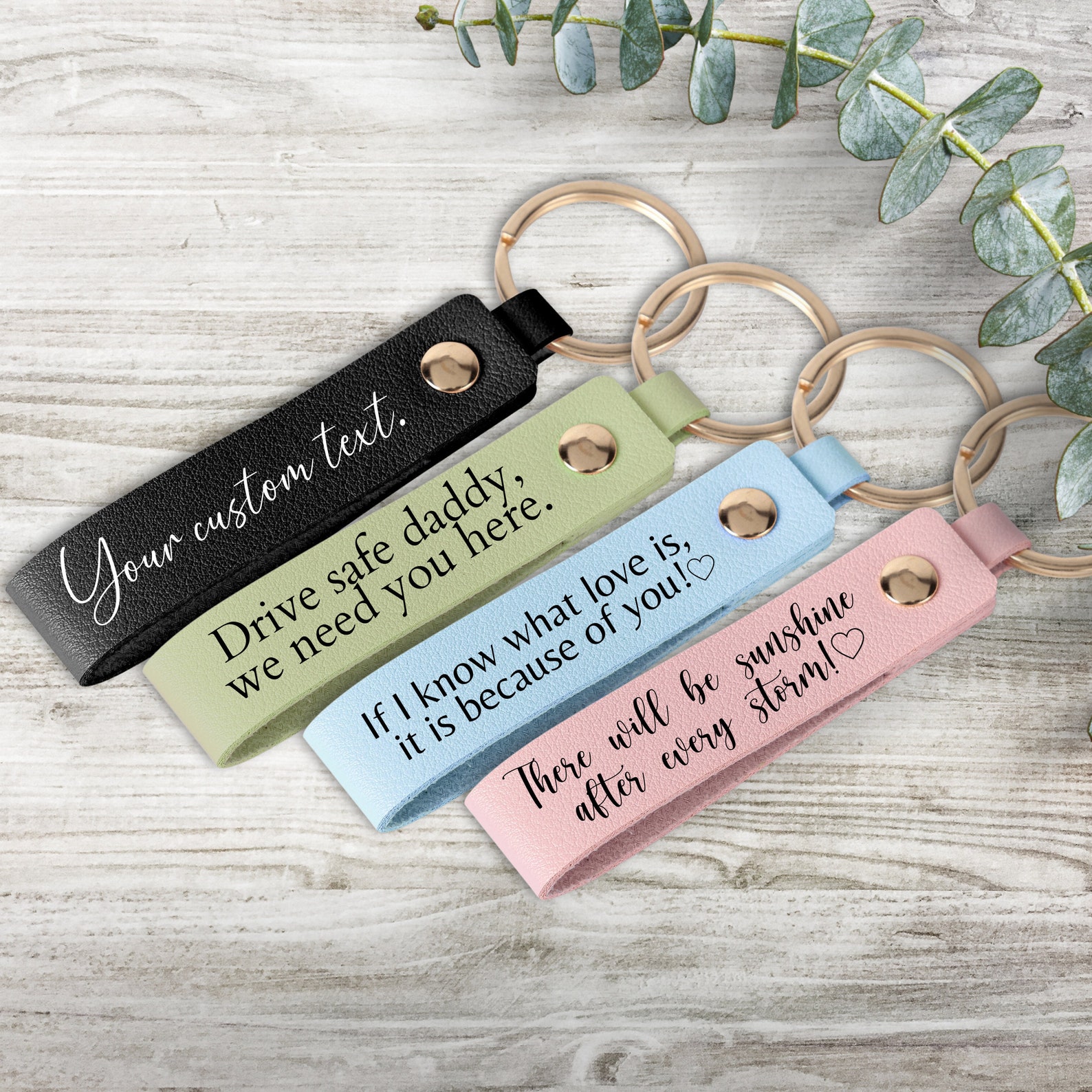 Personalized Keychain Custom Leather Loop Key Fob Ring Text Bridesmaids ...