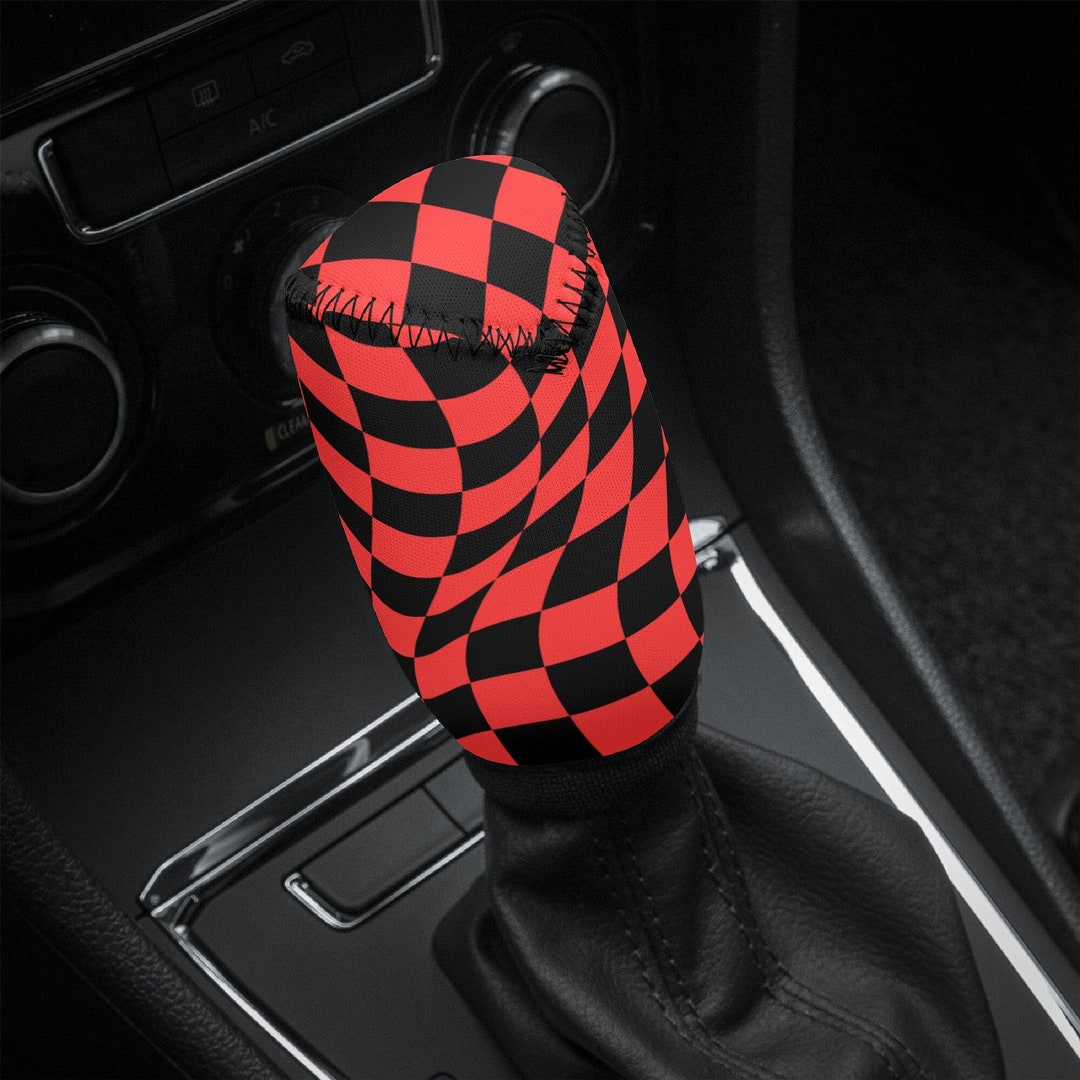 Checkered Car Shift Knob Cover Red JDM Accessories Interior Decor Gift ...