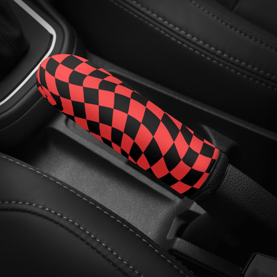 Checkered Car Handbrake Cover Red JDM Accessories Interior Decor Gift ...