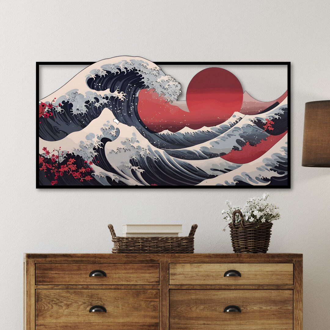 Kanagawa Wave Metal Sign Japanese Wall Art Hanging Gift Japandi Home ...