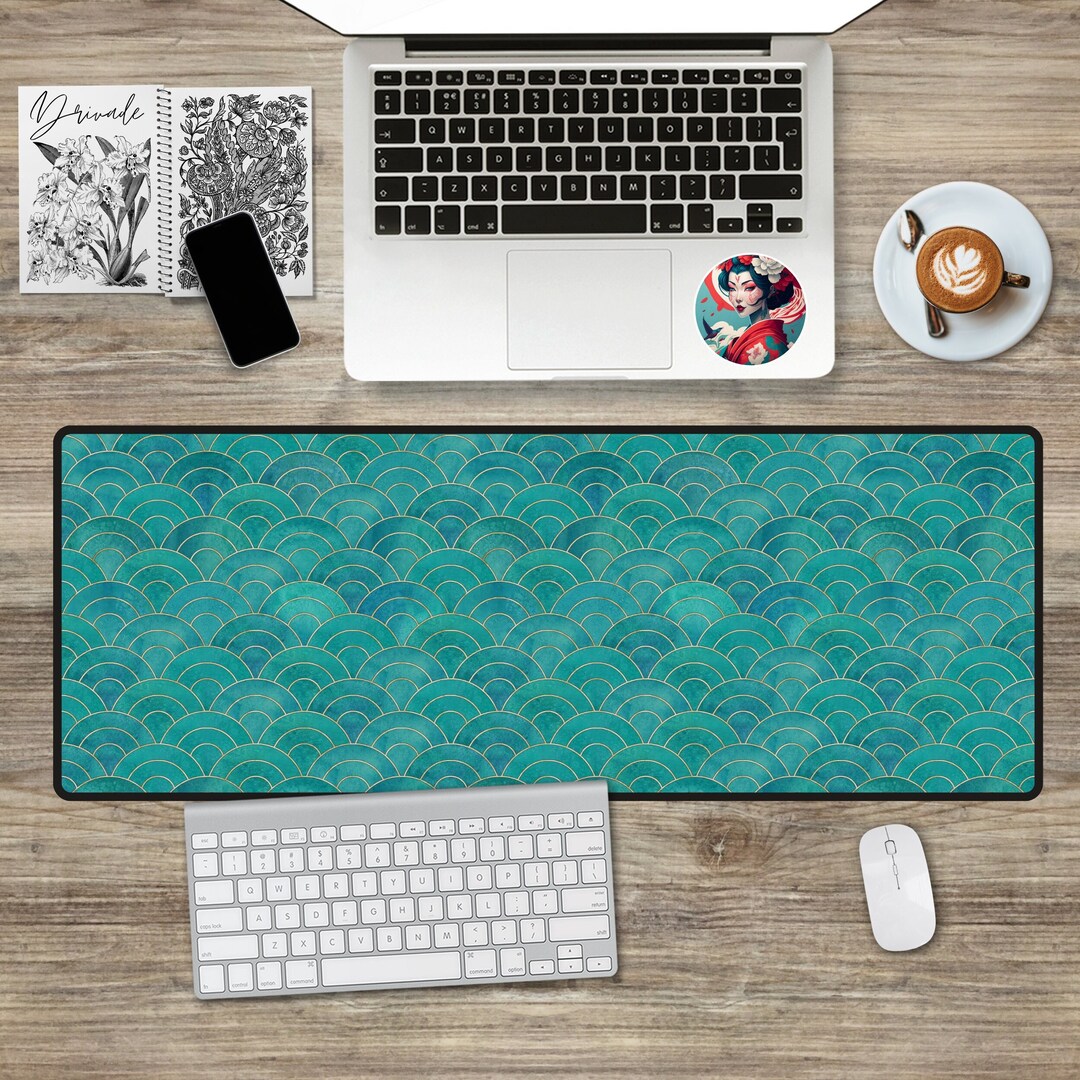 Japanese Turquoise Gaming Desk Mat Aesthetic Custom Large Cute Mouse ...