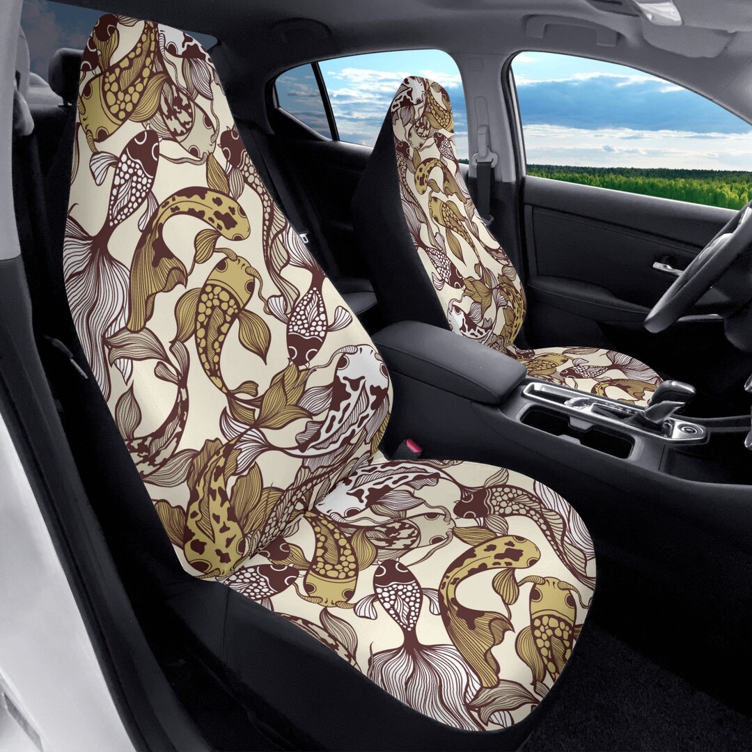 Koi Fish JDM Car Seat Covers Set Purple Gold Japanese Carp Graphic ...