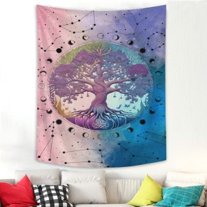 Tree of Life Celestial Moon Phase Tapestry Wall Hanging Home Decor ...