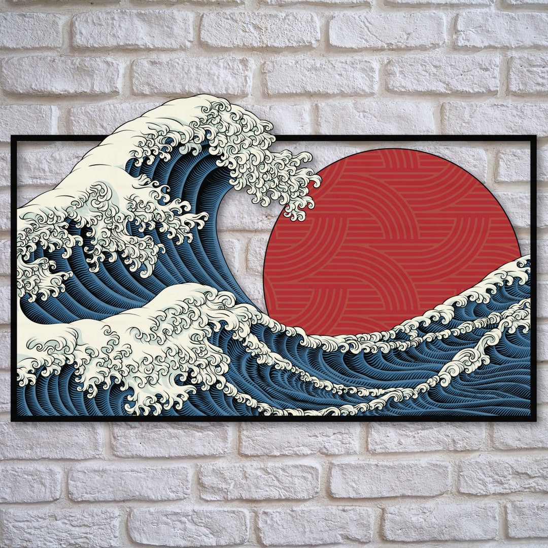 Kanagawa Wave Metal Sign Japanese Wall Art Hanging Gift Japandi Home ...