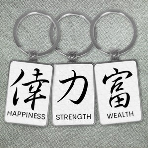Japanese Kanji Keychain Metal JDM Kanjism Calligraphy Writing Strength ...