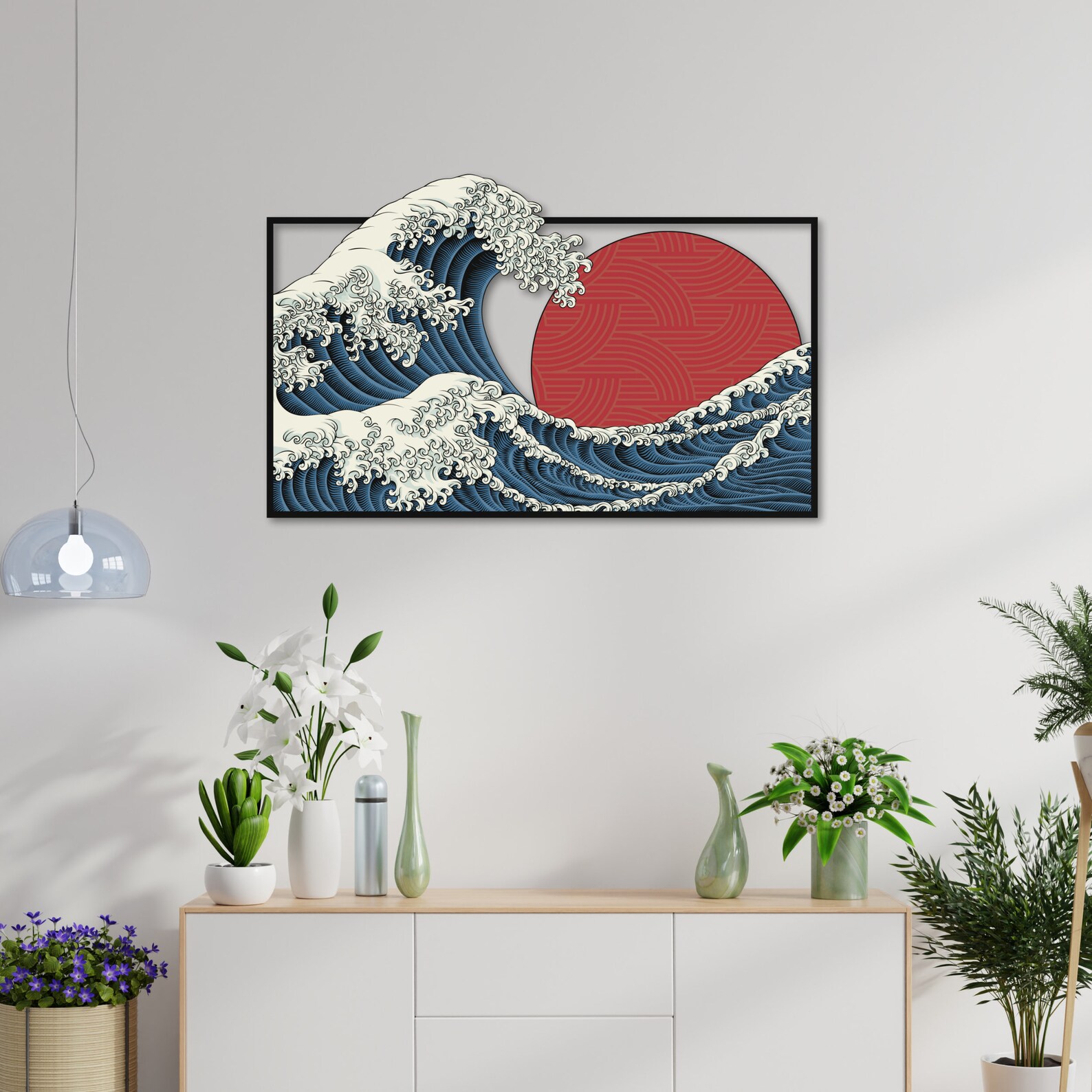 Kanagawa Wave Metal Sign Japanese Wall Art Hanging Gift Japandi Home ...