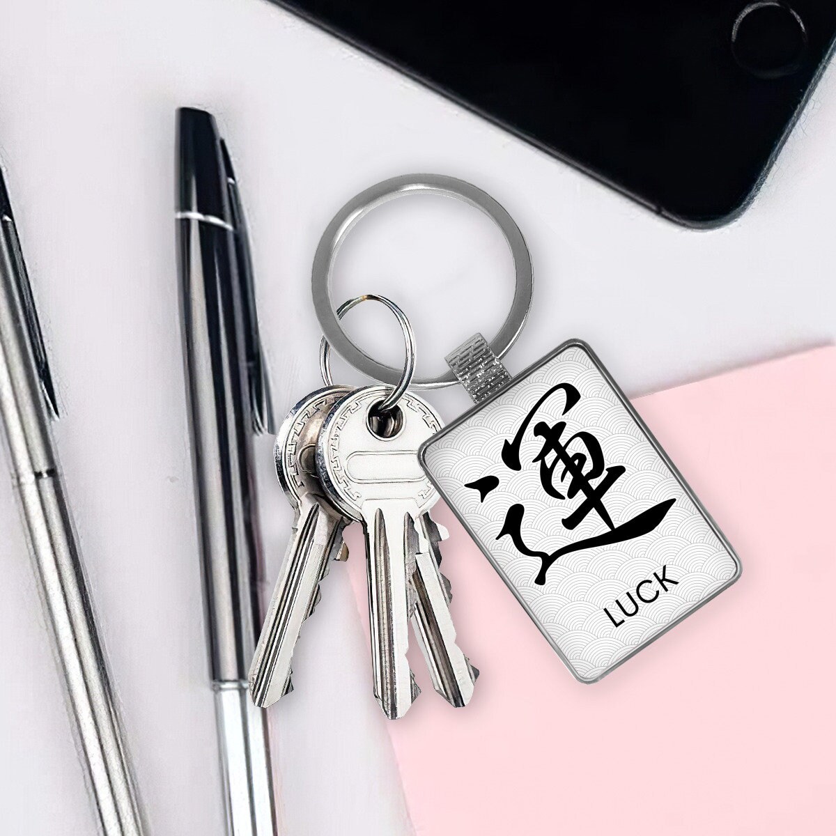 Japanese Kanji Keychain Metal JDM Kanjism Calligraphy Writing Strength ...