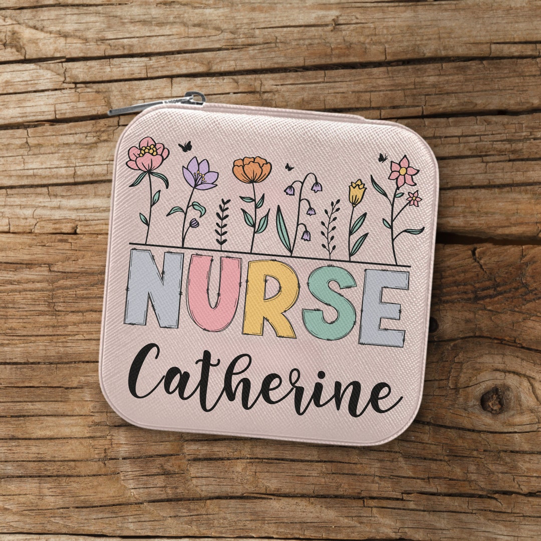 Custom Name Nurse Jewelry Box Travel Personalized Retro Floral Storage ...