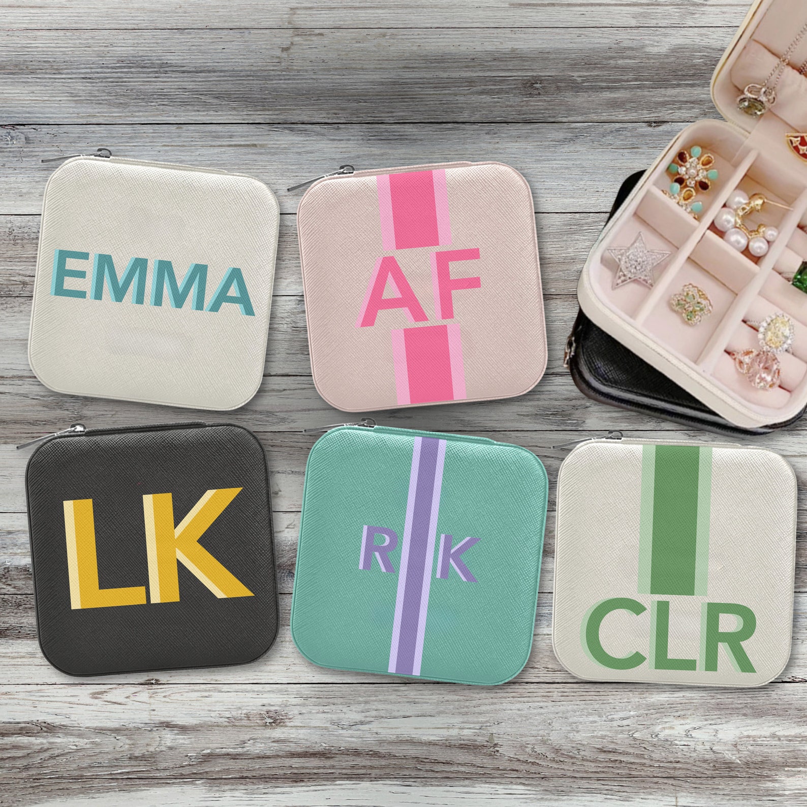 Custom Shadow Monogram Jewelry Box Travel Personalized Name Storage ...