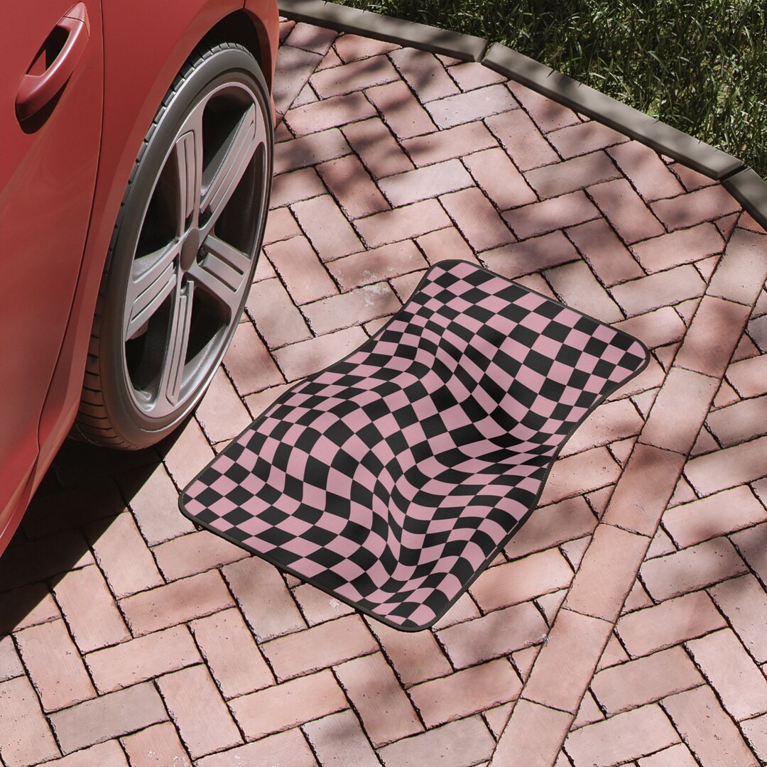 Checkered Car Floor Mats Pink Custom JDM Car Mats Checkered Design ...
