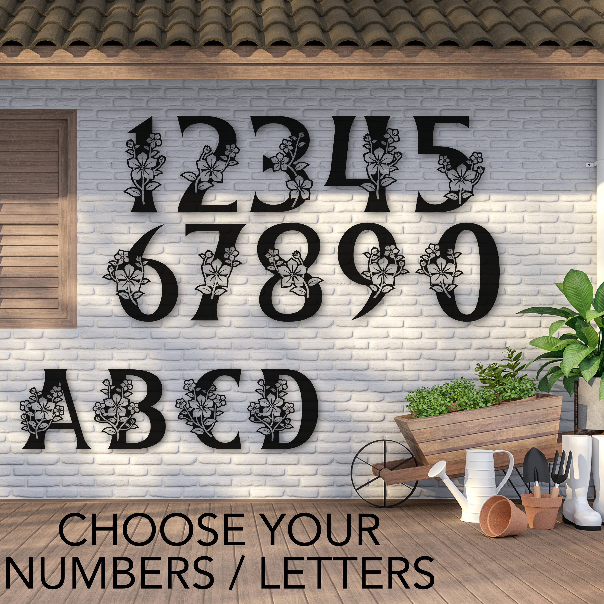 Custom Floral House Numbers Letters Modern Metal Wall - Etsy
