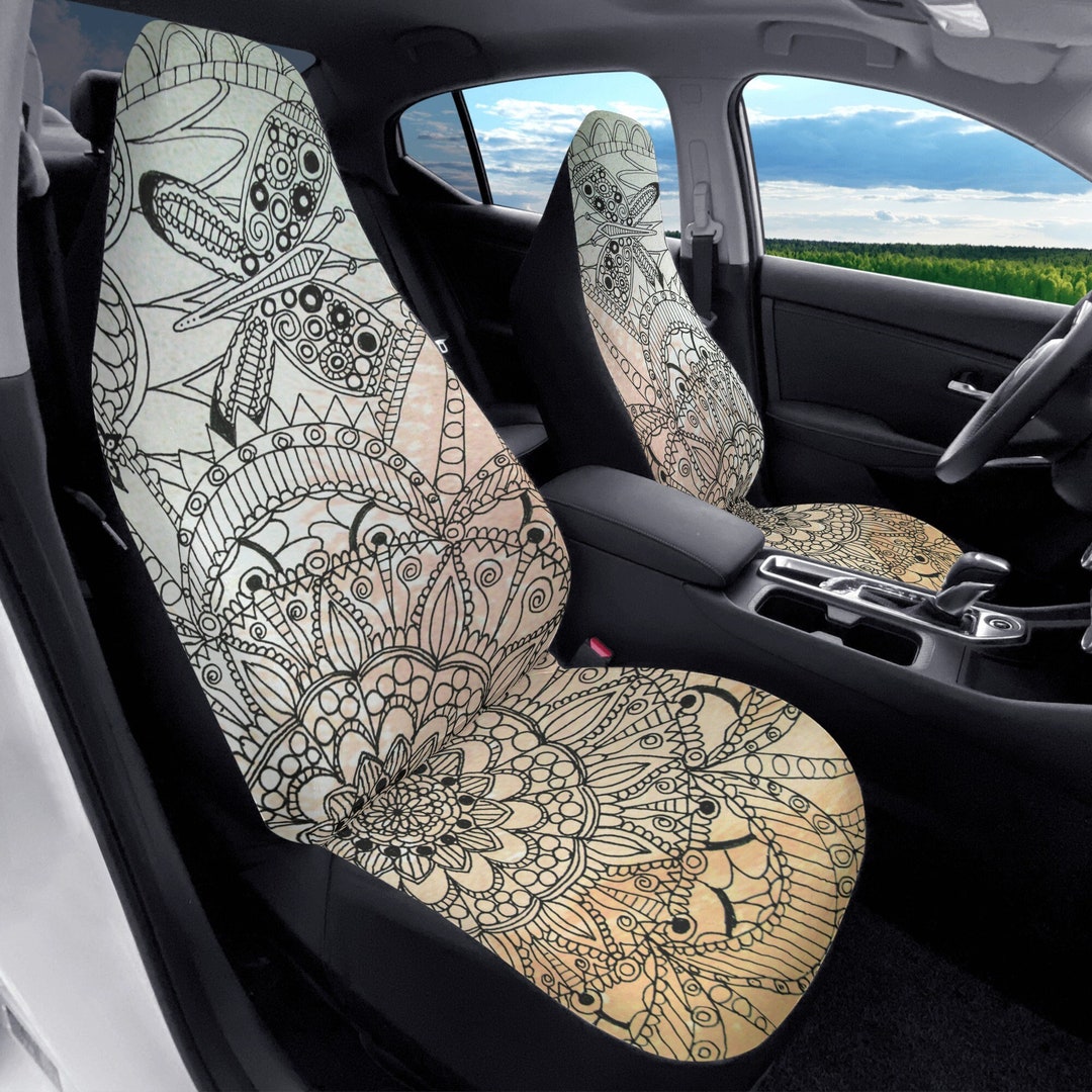 Graphic Mandala Car Seat Covers Set Floral Butterfly Design Car Seat ...