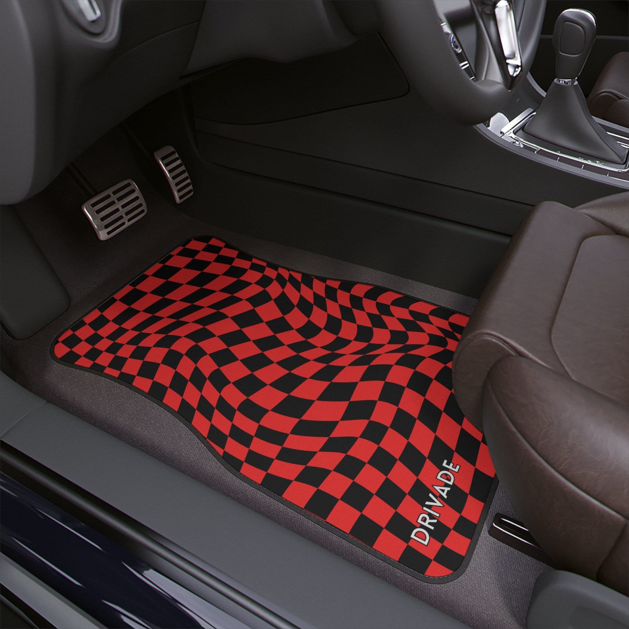 Checkered Car Floor Mats Set Red Custom JDM Car Mats Red Black JDM ...