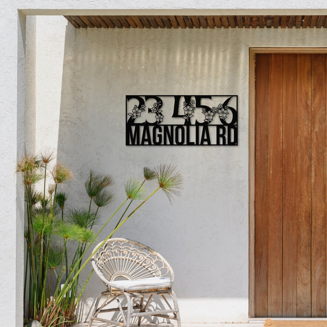 Custom Floral House Numbers Letters Modern Metal Wall Plaque Name ...