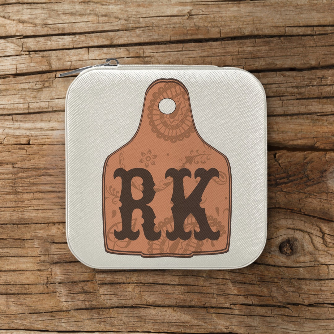 Custom Cow Tag Monogram Jewelry Box Travel Personalized Boho Western ...