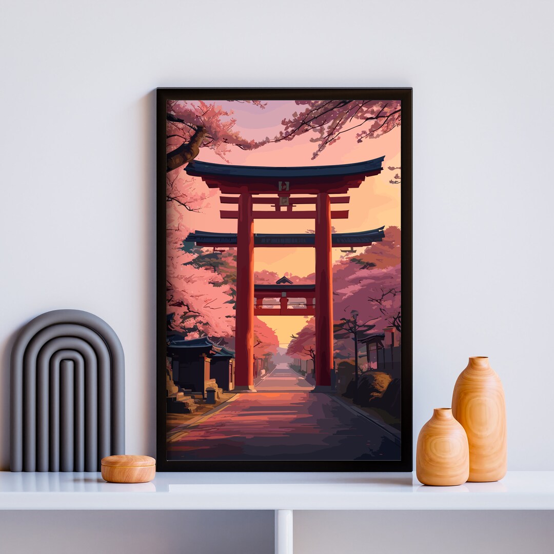 Torii Gate Japanese Printable Wall Art Japandi Decor Sakura Sun Modern ...