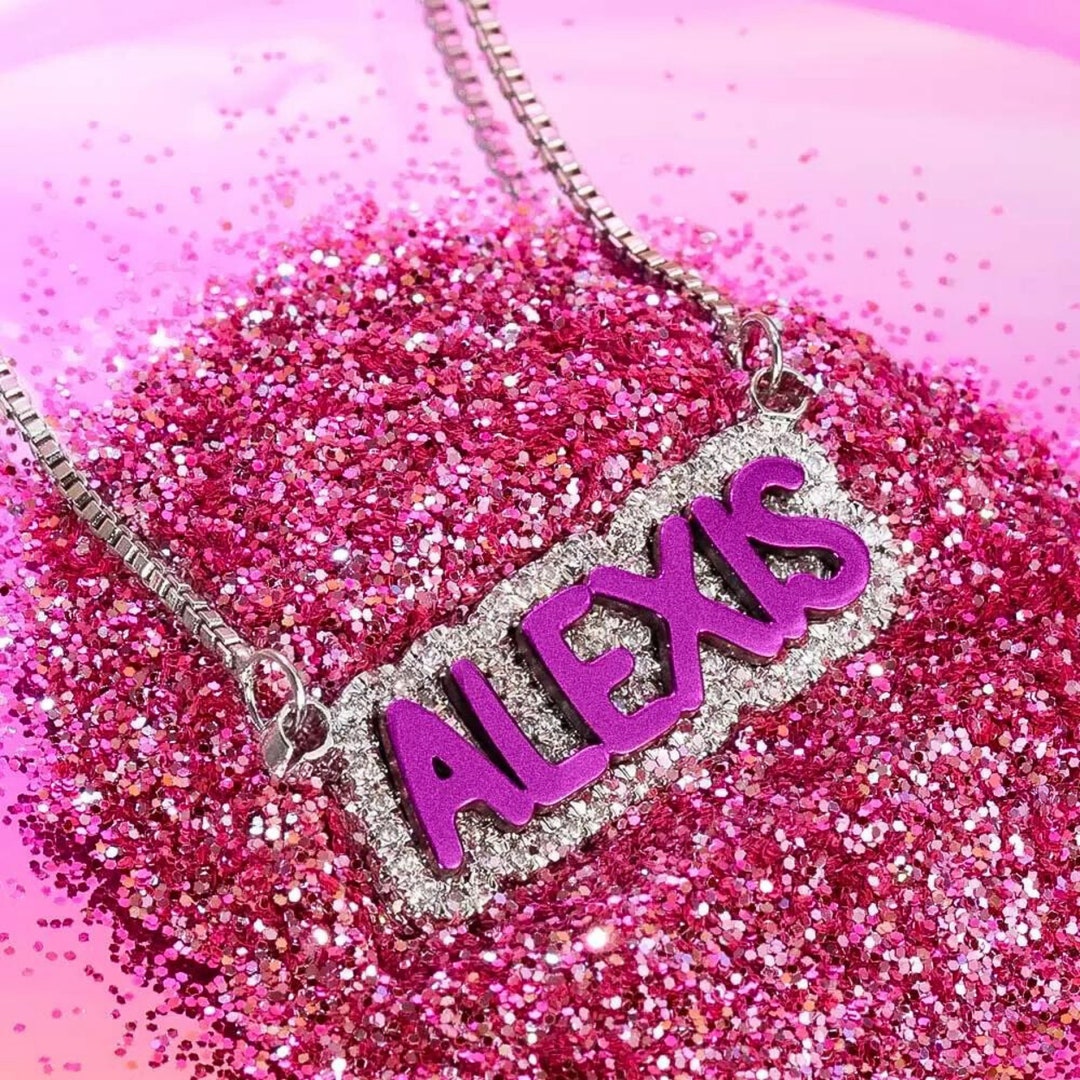 Personalized Name Necklace Custom Color Bubble Letter Nameplate Dainty ...