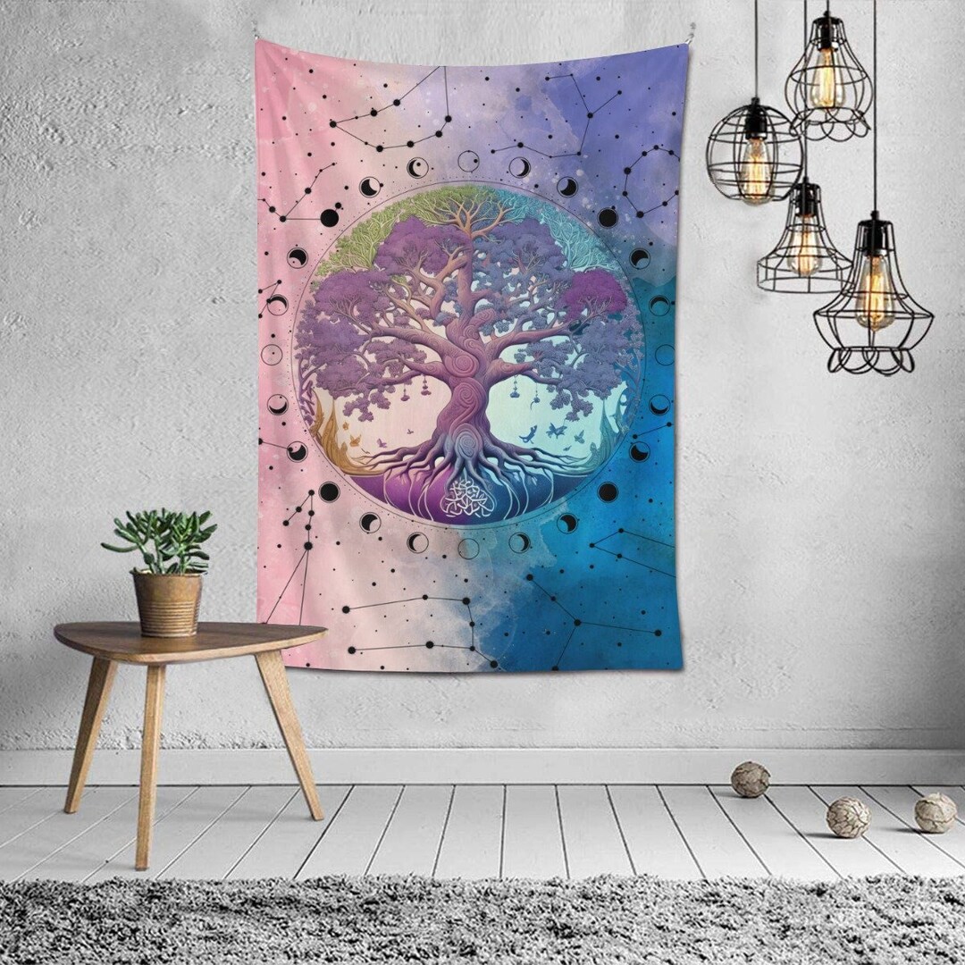 Tree of Life Celestial Moon Phase Tapestry Wall Hanging Home Decor ...
