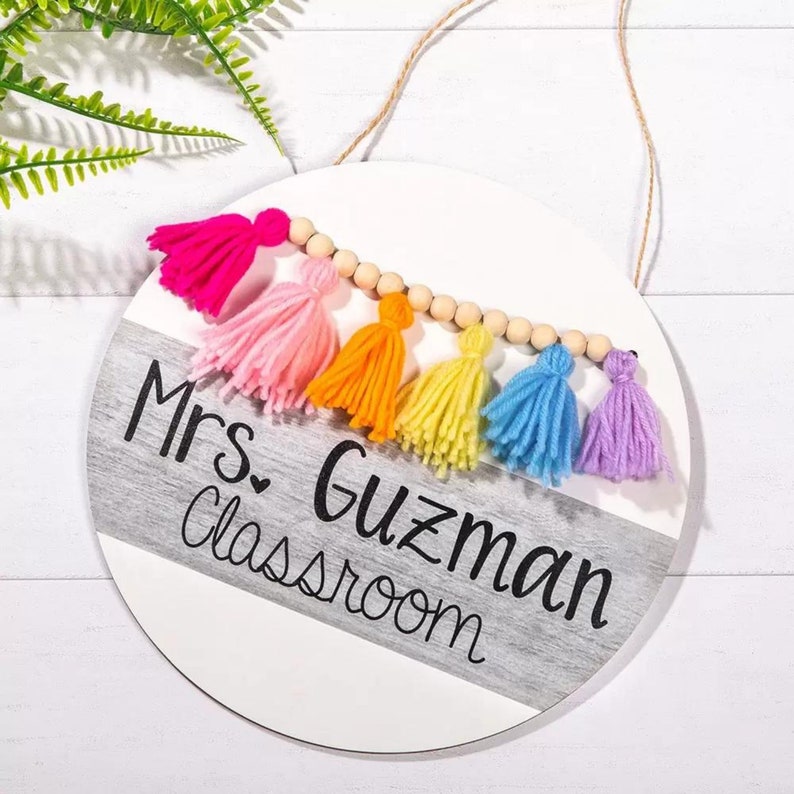 Personalized Classroom Door Sign Boho Tassel Custom Name Teacher ...