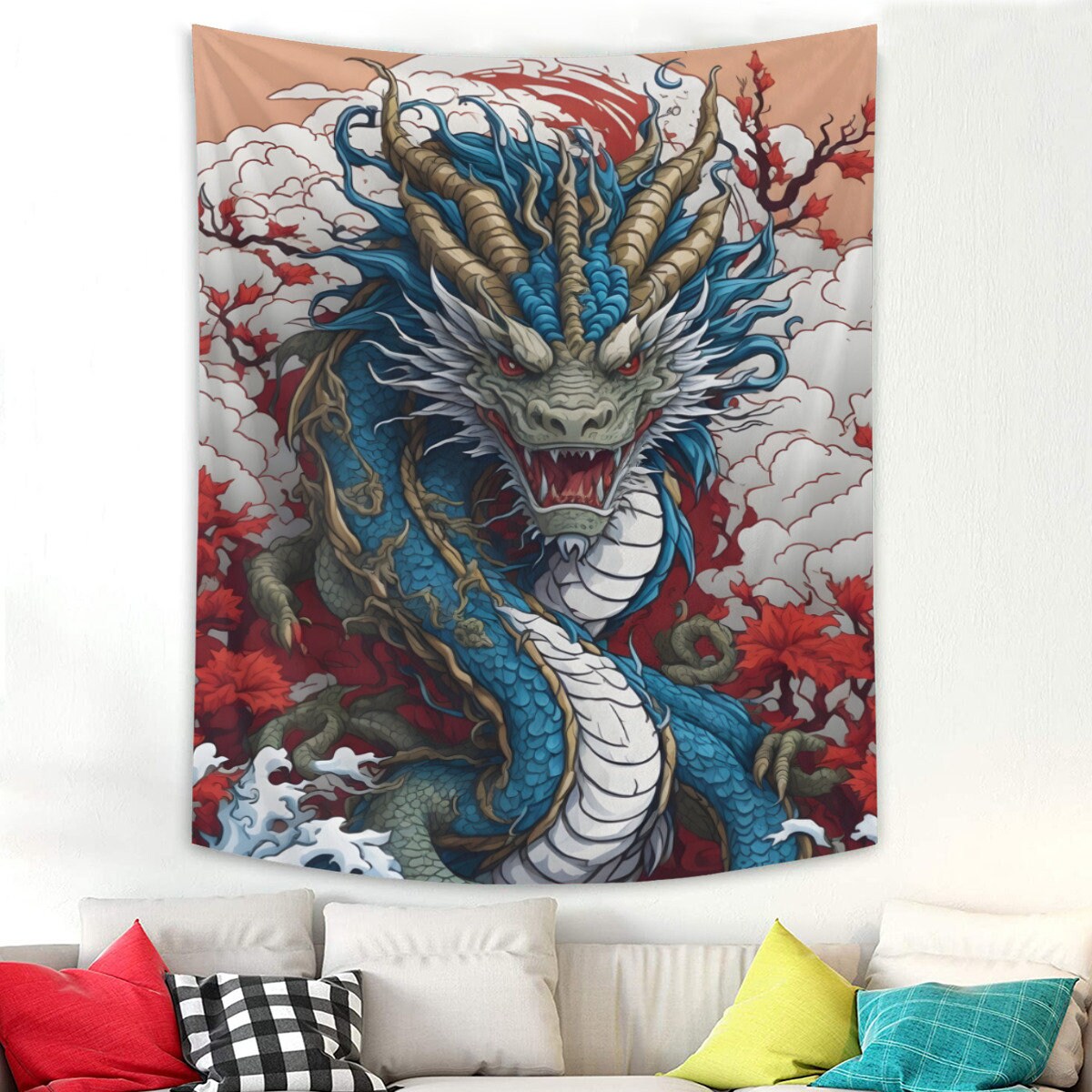 Japanese Dragon Tapestry Wall Hanging Home Decor Aesthetic Art Gift ...