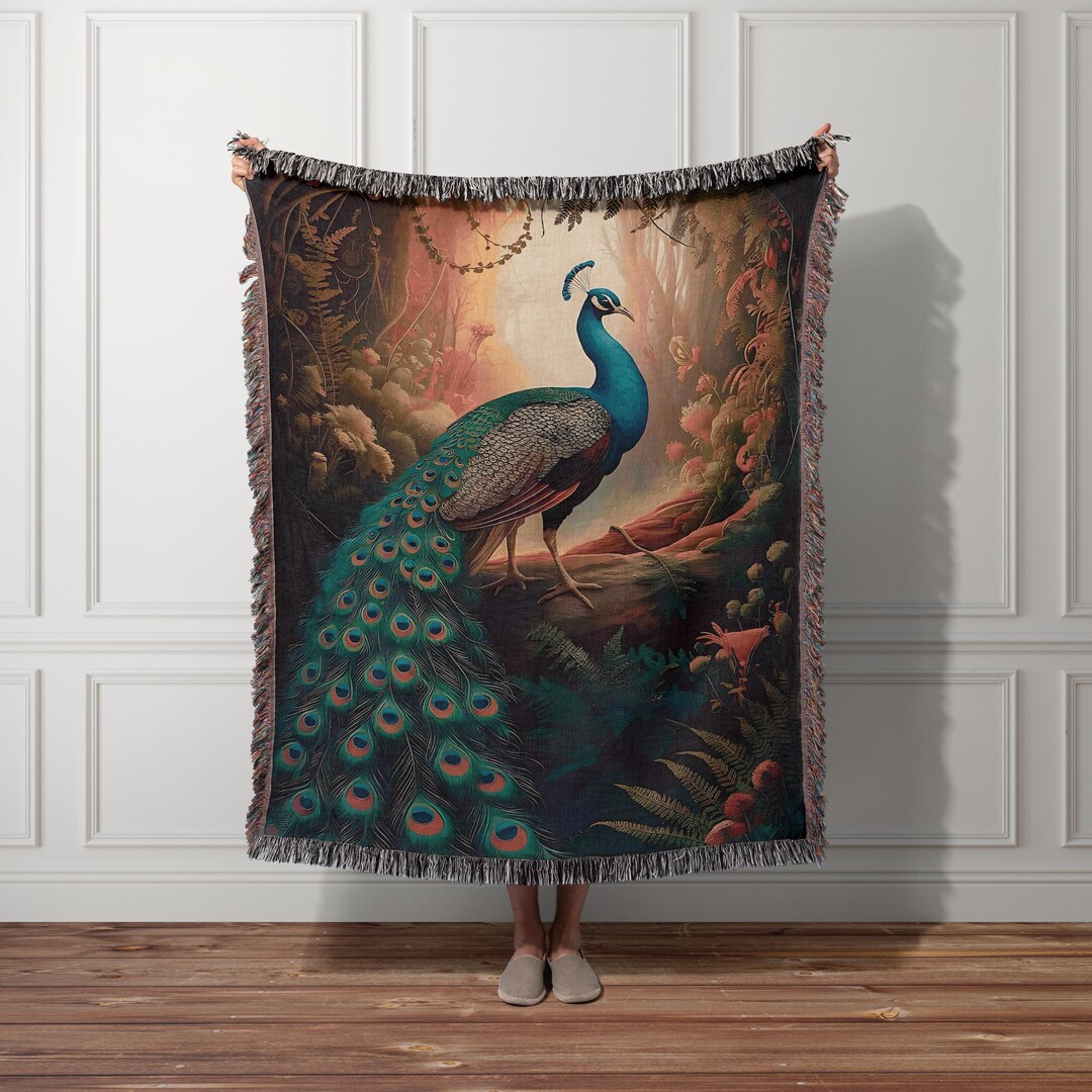 Cottagecore Forest Peacock Woven Blanket Vintage Tapestry Wall Hanging ...
