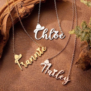 Personalized Name Necklace Custom Cowgirl Hat Boho South Western ...