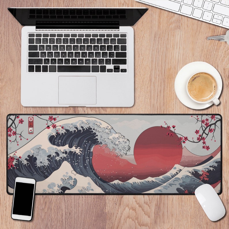 Kanagawa Wave JDM Gaming Desk Mat Japanese Sun Landscape - Etsy