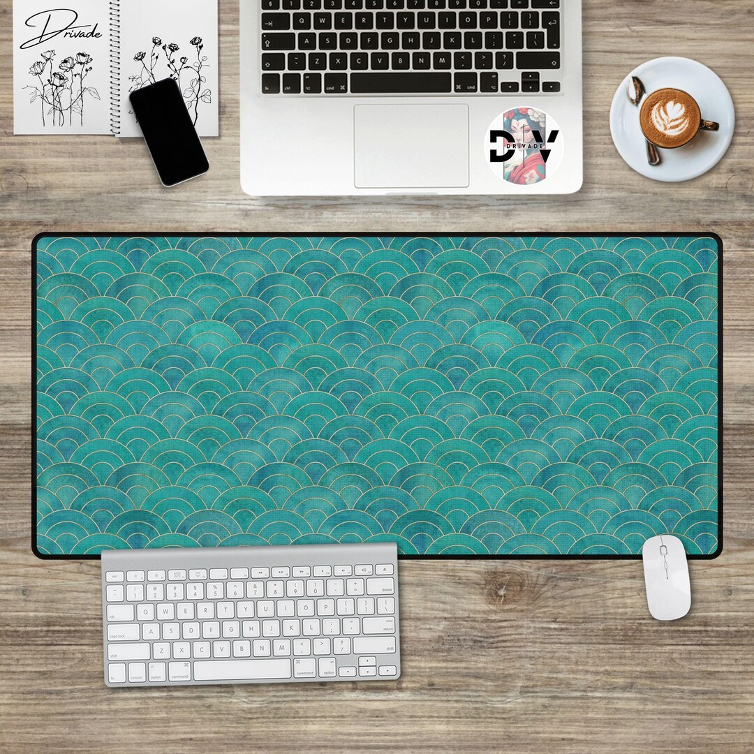 Japanese Turquoise Gaming Desk Mat Aesthetic Custom Large Cute Mouse ...