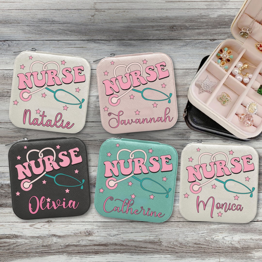 Custom Name Nurse Jewelry Box Travel Personalized Pink Stethoscope ...