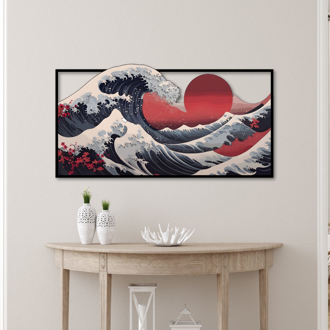 Kanagawa Wave Metal Sign Japanese Wall Art Hanging Gift Japandi Home ...