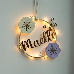 Personalized Baby First Name Flower Wreath Light Baby Shower Gift ...