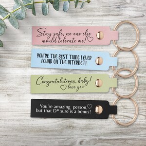 Personalized Keychain Custom Leather Loop Key Fob Ring Text Bridesmaids ...
