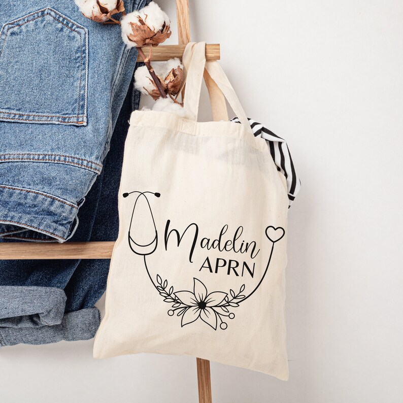 Custom Name Nurse Tote Bag Personalized Floral Stethoscope New Doctor ...