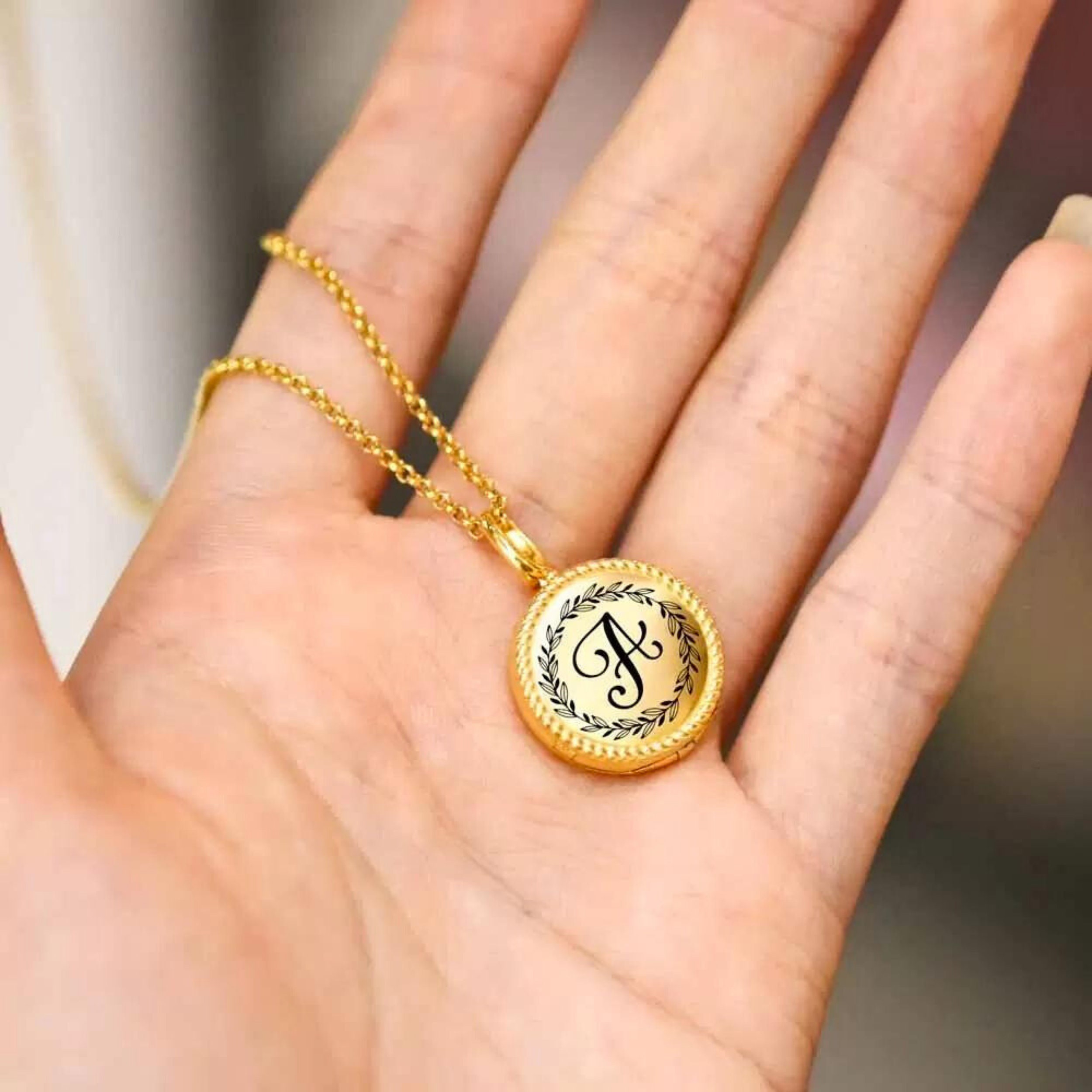 Custom Photo Locket Necklace Personalized 4 Picture Initial Engraved ...